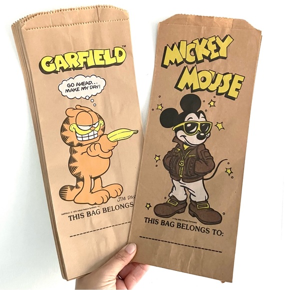 Vintage | Kitchen | Vintage 7s Garfield Mickey Mouse Paper Bags Lunch ...